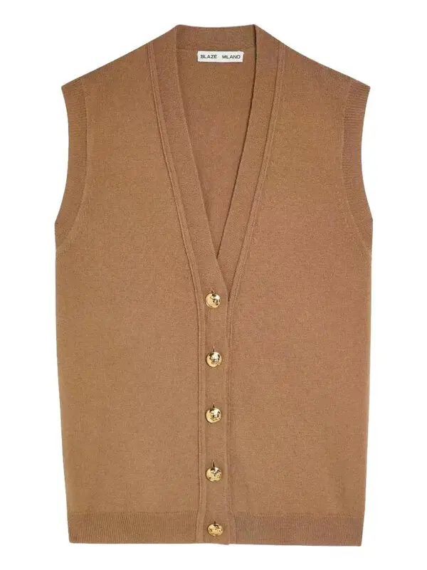 BLAZÉ MILANO Highland V-neck Button-up Vest - Brown