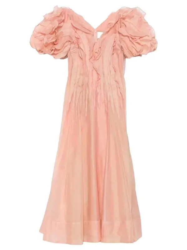 Aje Ruffled Puff-sleeve Midi Dress - Pink