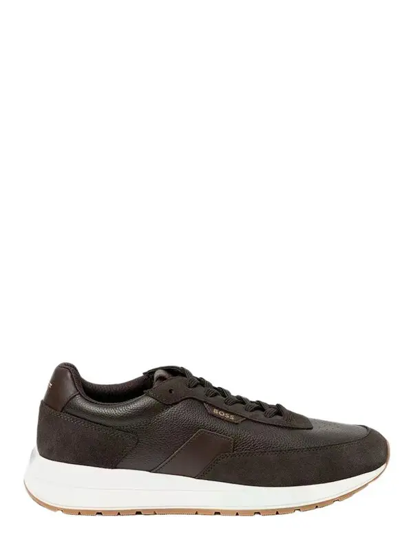 BOSS Logo Plaque Panelled Sneakers - Brown