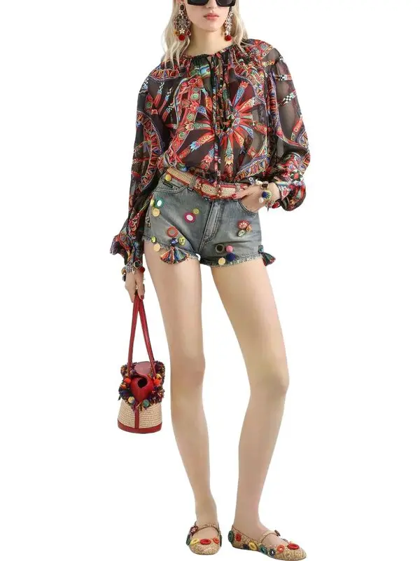 Dolce & Gabbana Carretto-print Devoré Twill Top - Black