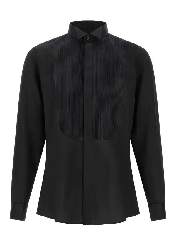 Pal Zileri Pleated-plastron Tuxedo Cotton Shirt - Black