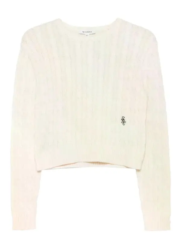 SPORTY & RICH Cable Knit Embroidered Logo Sweater - Neutrals