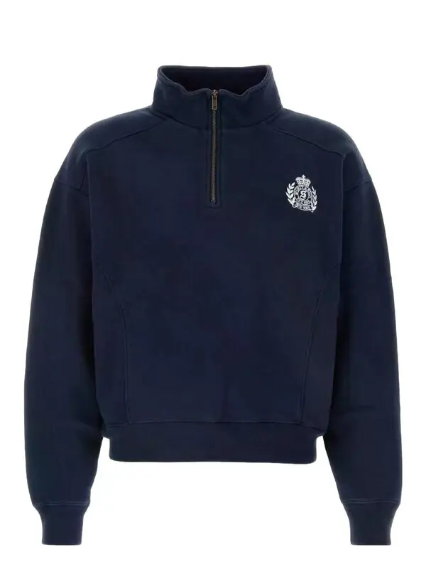 SPORTY & RICH Ny Crest Embroidered Quarter-zip Sweater - Blue