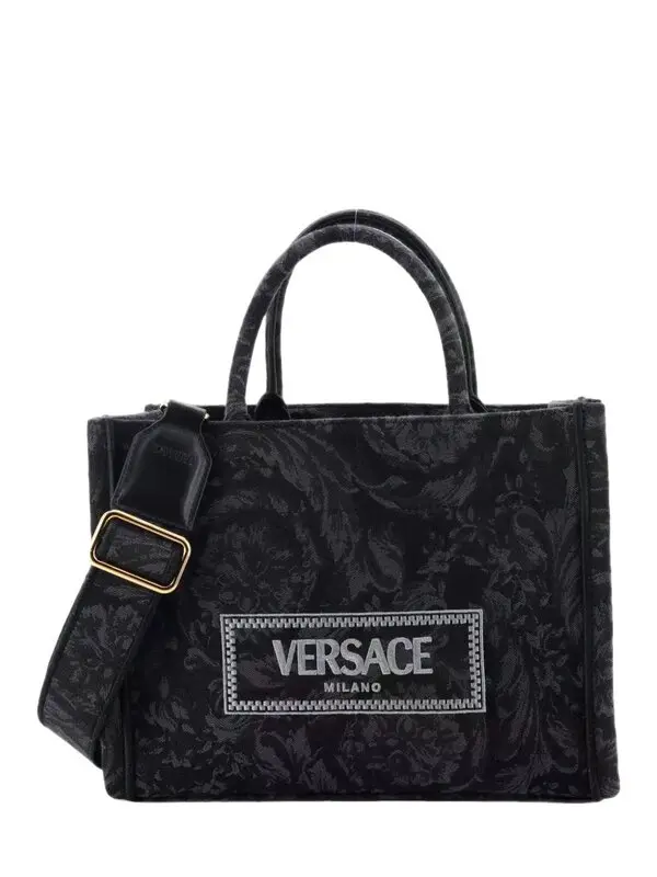 Versace Athena Convertible Barocco Jacquard Small Tote Bag - Black