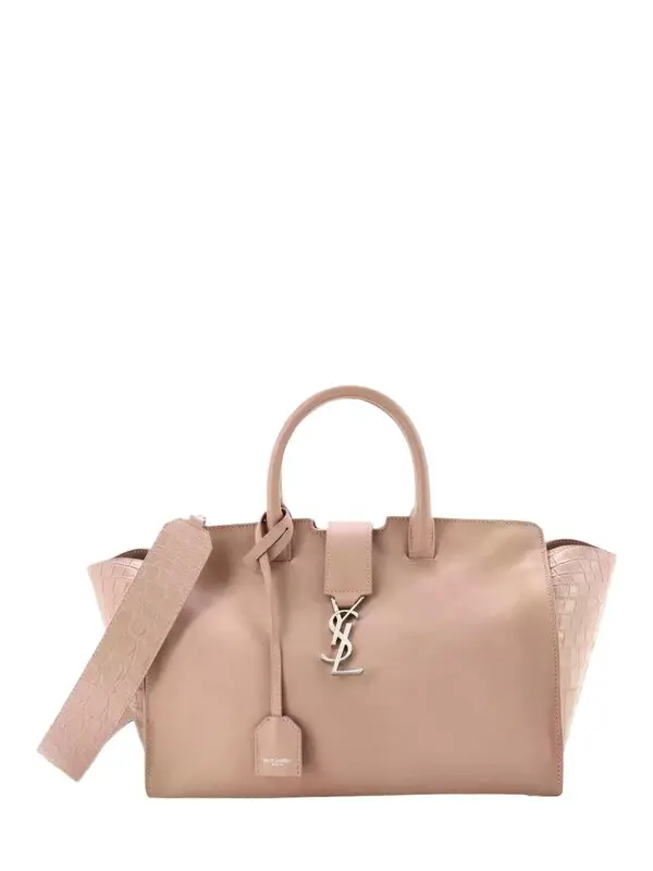 Saint Laurent Monogram Cabas Crocodile Embossed Leather Small Satchel - Pink