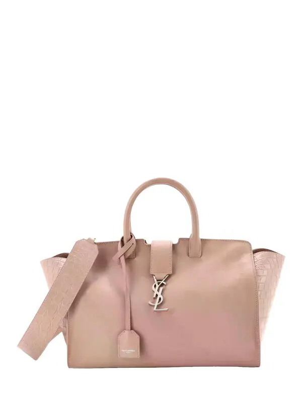 Saint Laurent Monogram Cabas Crocodile Embossed Leather Small Satchel - Pink