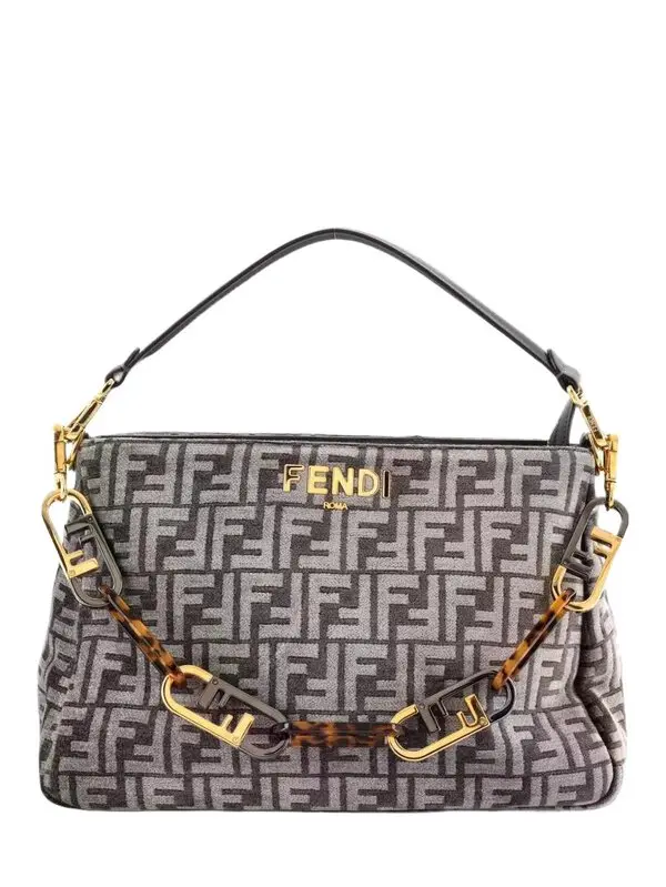 Fendi O'lock Zip Shoulder Bag Zucca Chenille Hobo Bag - Grey