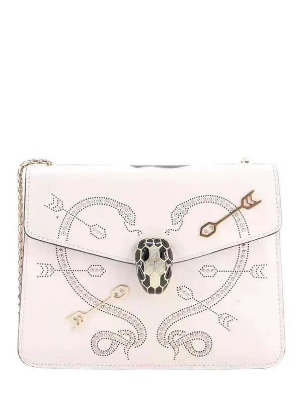 BVLGARI Serpenti Forever Embellished Leather Shoulder Bag - White