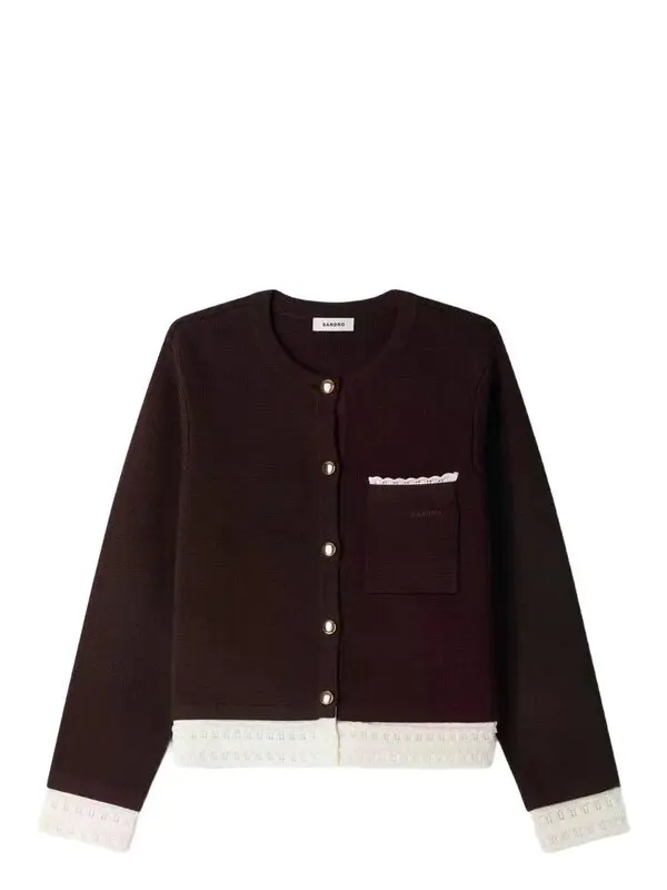 Sandro Embroidered-trim Patch-pocket Cardigan - Brown