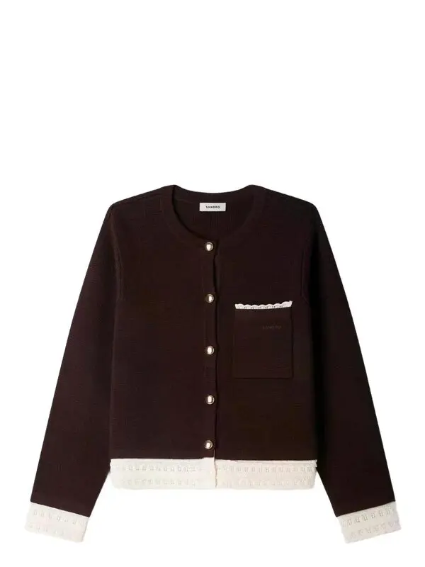 Sandro Embroidered-trim Patch-pocket Cardigan - Brown