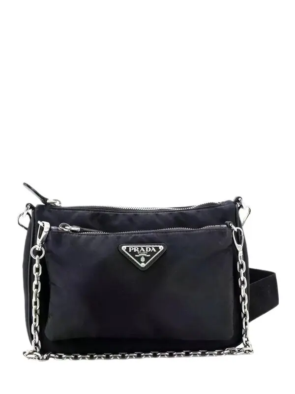Prada Double Pouch Convertible T Tecido Small Crossbody Bag - Black