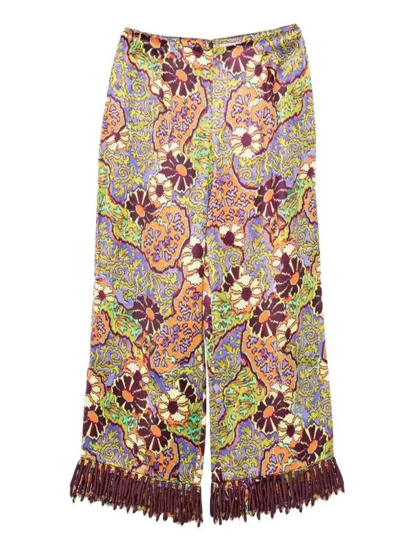 ALEMAIS Aleles Joanna Floral Print Trousers With Fringe Detail - Purple