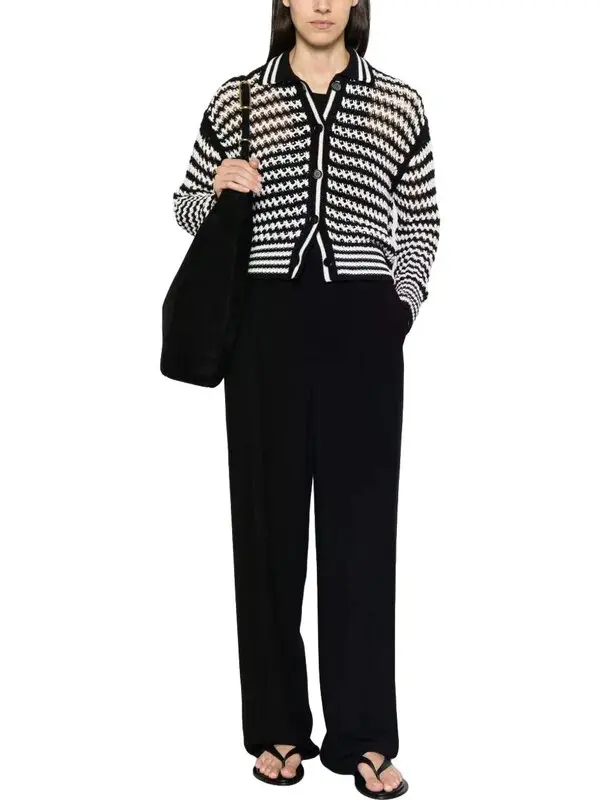 Max Mara Pinstripe Pattern Crochet Knit Cardigan - Black