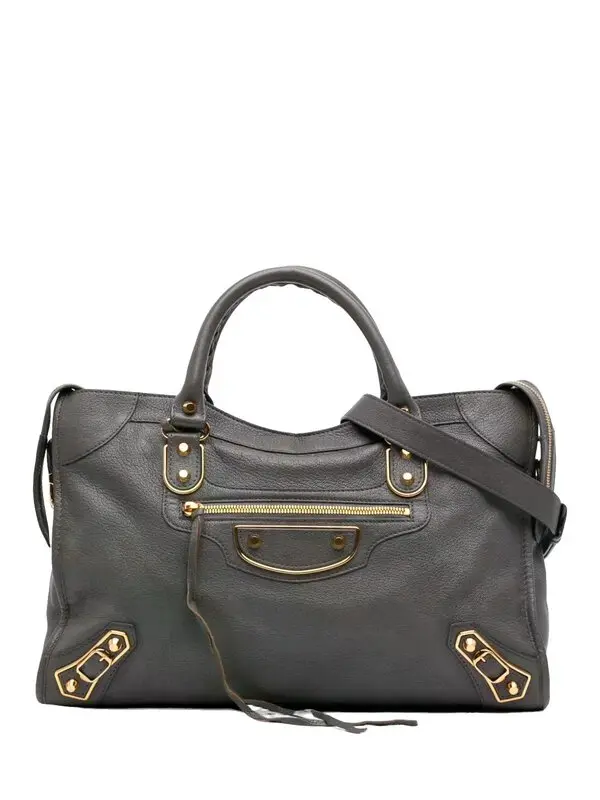 Balenciaga Goatskin Motocross Classic Metallic Edge City Satchel - Grey