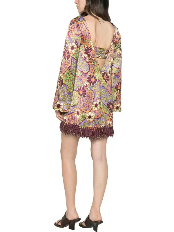 ALEMAIS Joanna Floral Print Fringe Mini Dress - Orange
