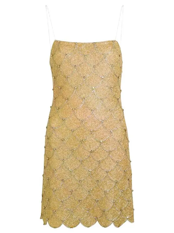 Alice + Olivia Nina Bead-embellished Scalloped Mini Dress - Gold