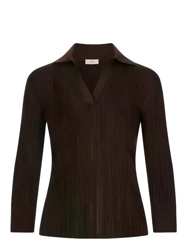 Agnona Ribbed Knit V-neck Long Sleeve Top - Brown