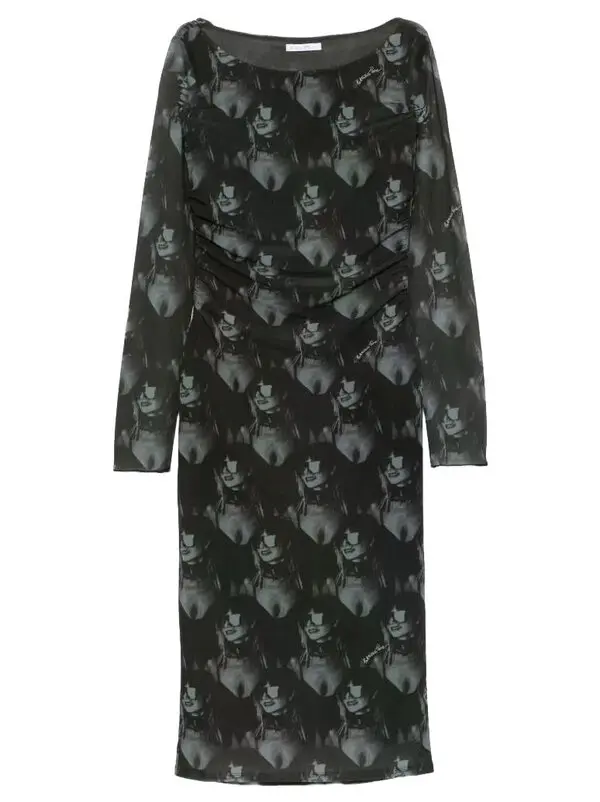 Patrizia Pepe Graphic Print Ruched Midi Dress - Green
