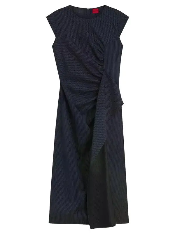 Hugo Pinstripe Pattern Ruched Midi Dress - Blue