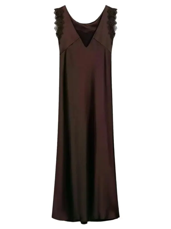 LUISA CERANO Lace-trim Maxi Dress - Brown