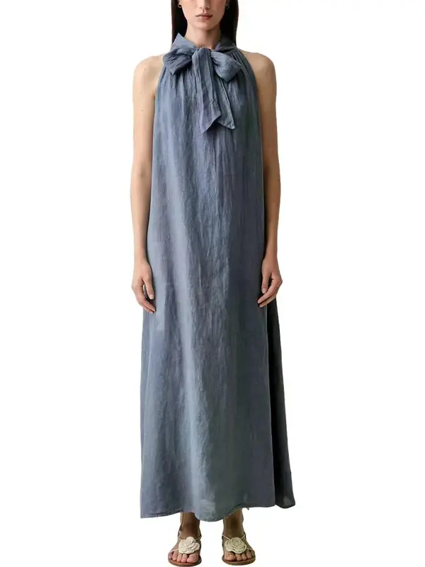VICOLO Halterneck Bow Detail Maxi Dress - Blue