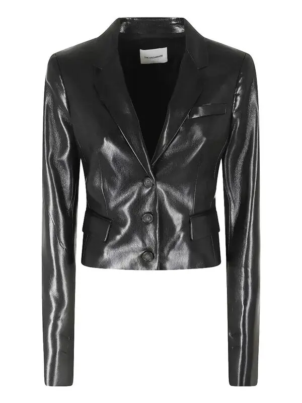 Andamane The Attico Cropped Glossy Finish Jacket - Black