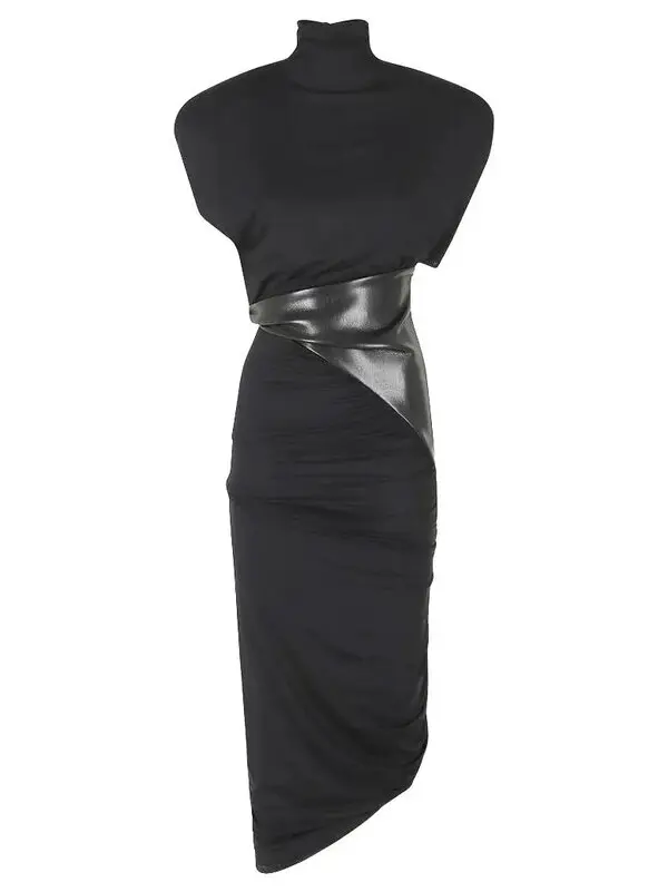Andamane Asymmetrical Ruched Faux-leather Panel Dress - Black