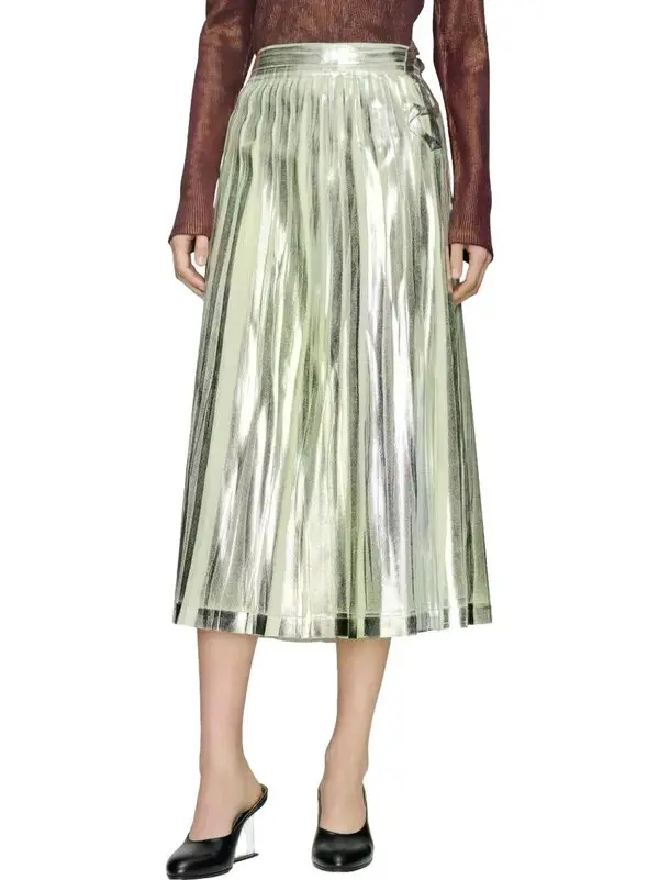 MAISON MARGIELA Foil Finish Pleated Midi Skirt - Silver
