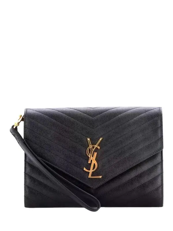 Saint Laurent Classic Monogram Envelope Wristlet Clutch Bag - Black