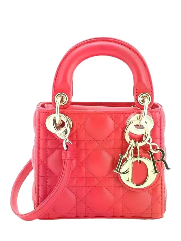 Dior Lady Cannage Quilt Lambskin Micro Shoulder Bag - Red