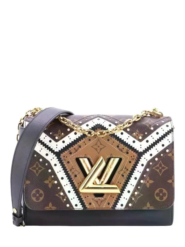LOUIS VUITTON Twist Handbag Limited Edition Brogue Reverse Monogram Canvas And Leather Mm Shoulder Bag - Black