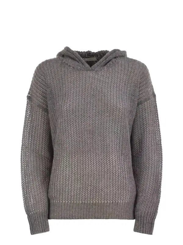 Peserico Sequin-embellished Open-knit Hoodie - Grey