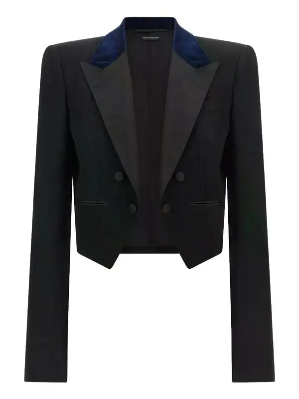 TOM FORD Cropped Blazer With Satin Lapels - Black