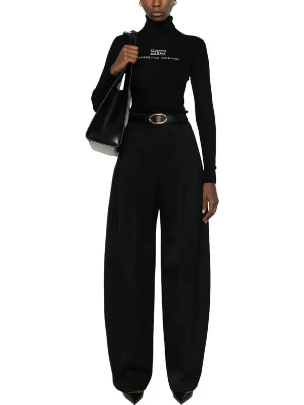 Elisabetta Franchi Logo-embroidered Roll-neck Sweater - Black