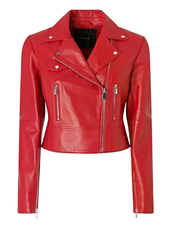 Pinko Leather Biker Jacket - Red