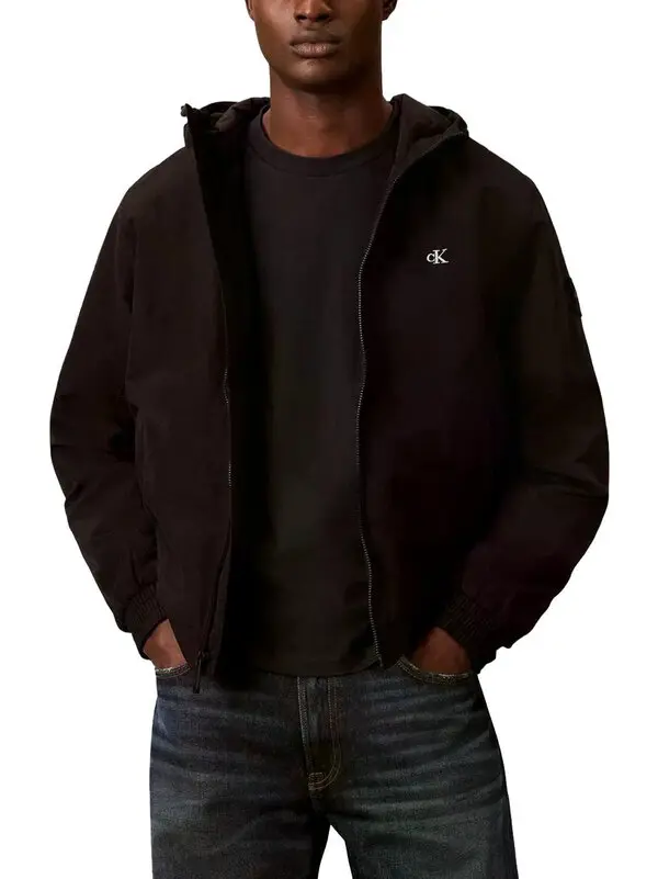 Calvin Klein Embroidered Logo Hooded Jacket - Black