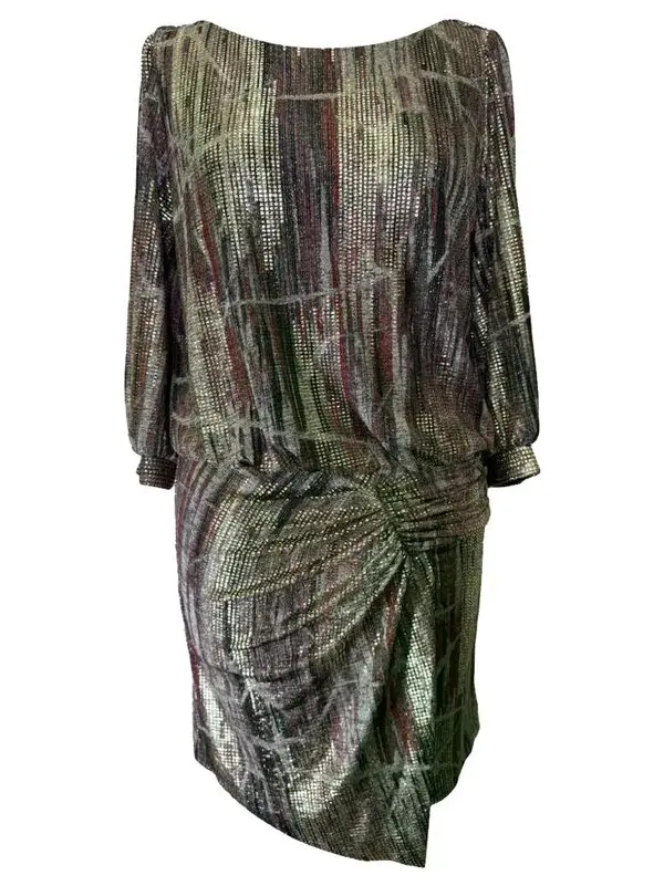 Ba&sh Salina Metallic Print Midi Dress - Grey