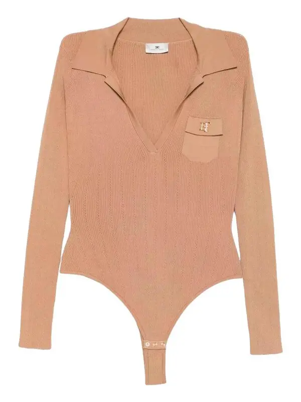 Elisabetta Franchi Ribbed-knit Logo-plaque Sweater - Neutrals