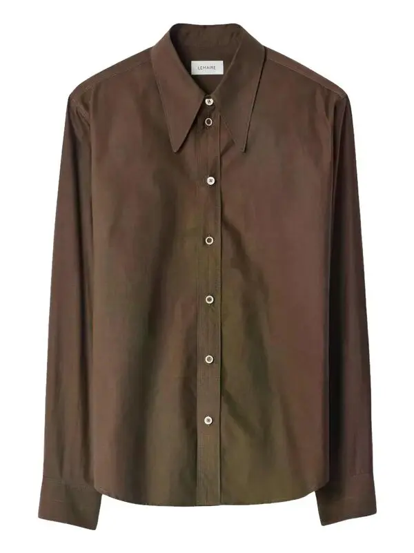LEMAIRE Pointed Collar Shirt In Washed Cotton Silk - Brown