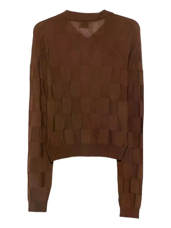 ALYSI Check Pattern Polo Sweater - Brown