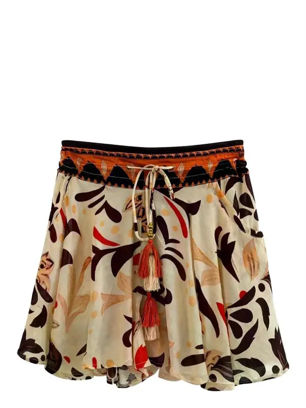 PAHIESA FORMENTERA Tassel Detail Abstract Print Shorts - Neutrals