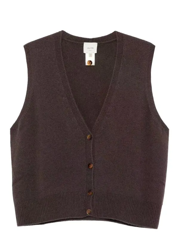 ALYSI Button-up V-neck Vest - Brown