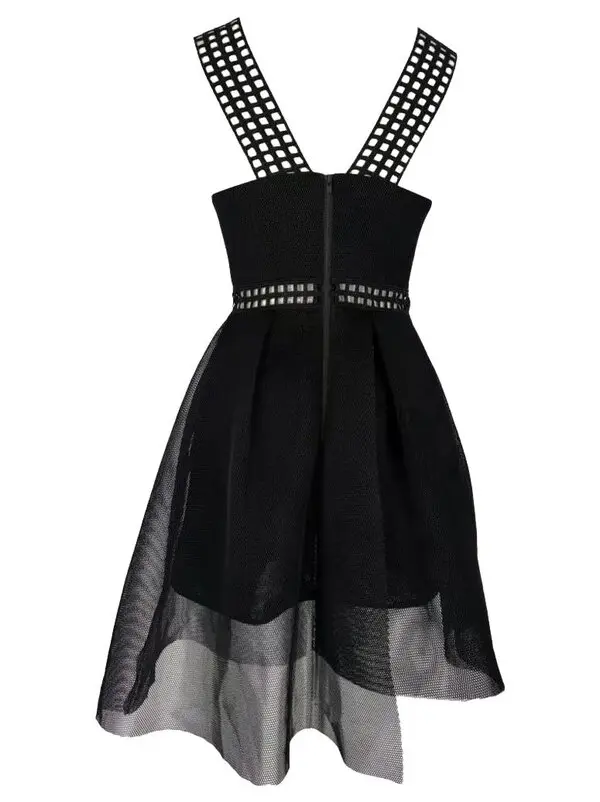 SELF-PORTRAIT Mesh Asymmetric Hem Dress - Black