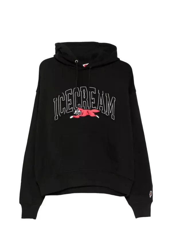 ICECREAM Logo Patch Drawstring Hoodie - Black