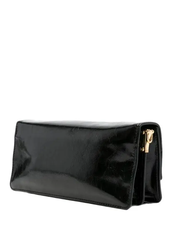 Patrizia Pepe Crinkle-effect Leather Clutch With Detachable Shoulder Strap - Black