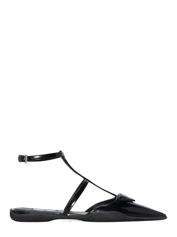 Prada Triangle-logo Flat Leather Pumps - Black