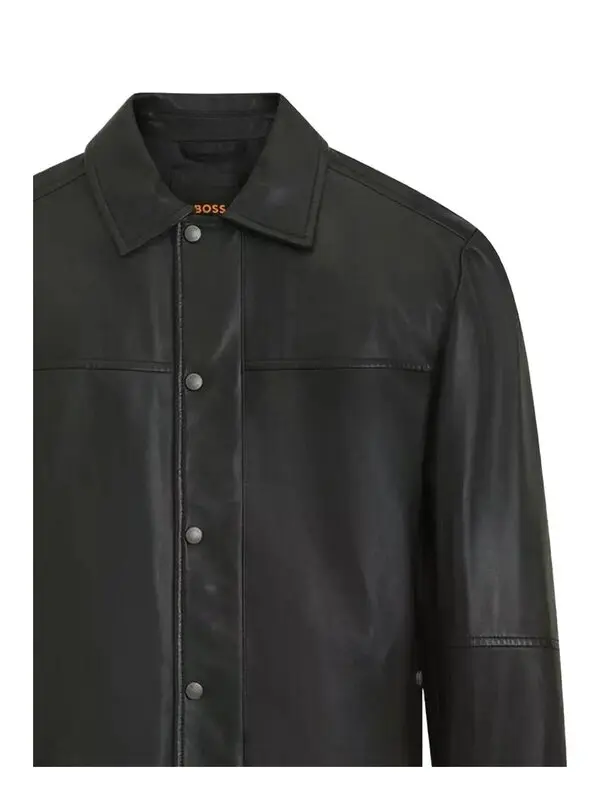 BOSS Leather Press-stud Jacket - Black