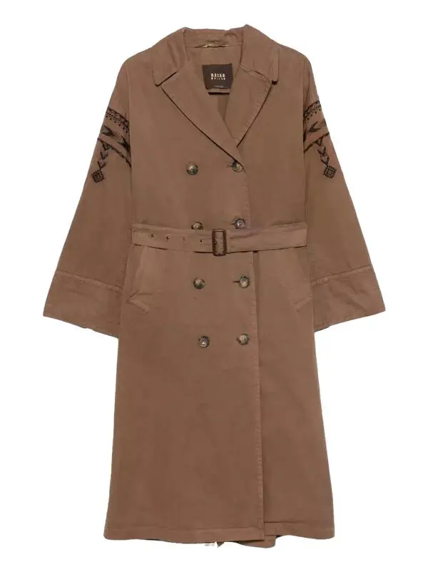 BAZAR DELUXE Embroidered Double-breasted Coat - Brown