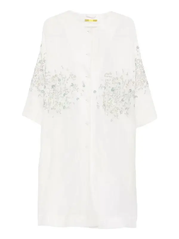 AODRESS Sequin-embellished Embroidered Coat - White