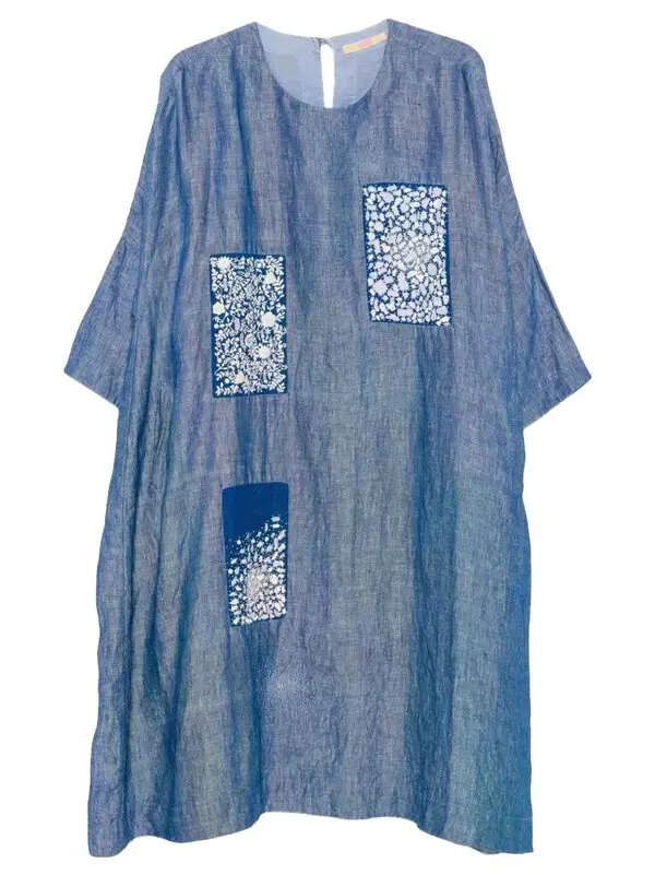 AODRESS Patchwork Floral-print Mini Dress - Blue